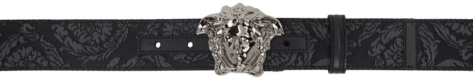 Versace: Black Barocco 'La Medusa' Reversible Belt | SSENSE Canada
