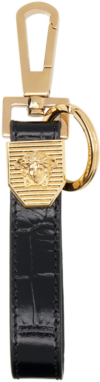 Black Embossing Croco Keychain by Versace on Sale