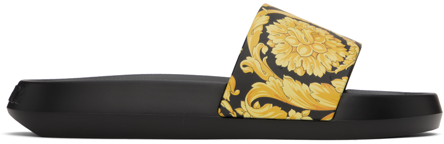 Black & Gold Barocco Slides by Versace on Sale