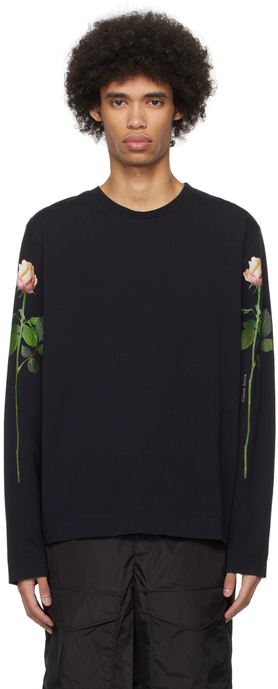 Simone Rocha Rose-print Cotton T-shirt In Black | ModeSens