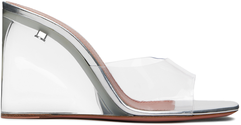 Transparent Lupita Glass Heeled Sandals by Amina Muaddi on Sale
