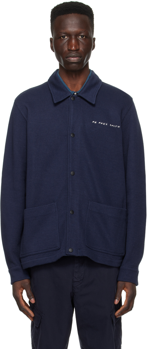 Blouson bleu marine à boutons-pression PS by Paul Smith en solde