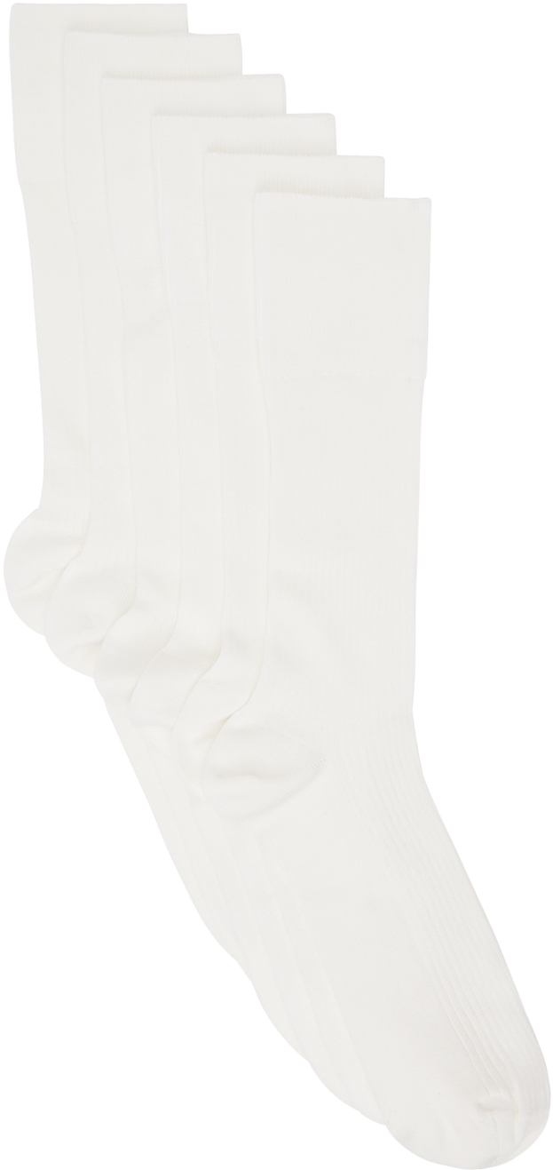 Six-Pack White Mid Length Rib Socks by CDLP on Sale