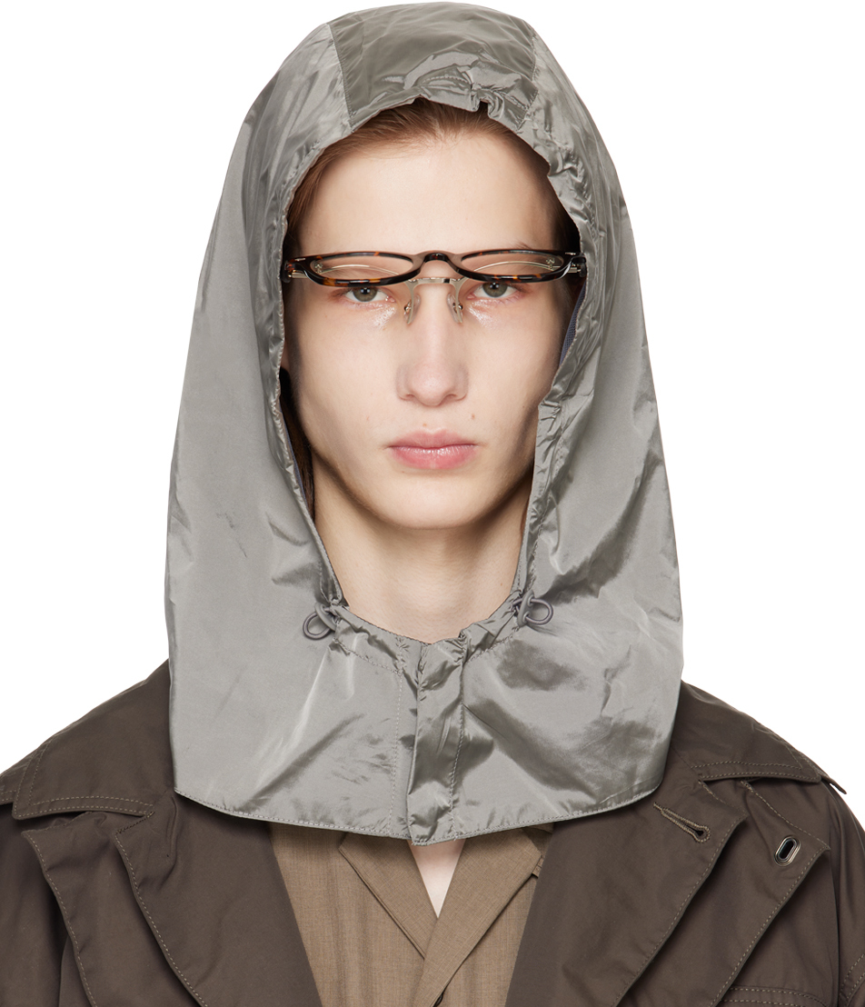 Gray Glossy Nylon Hood Snood by AMOMENTO on Sale