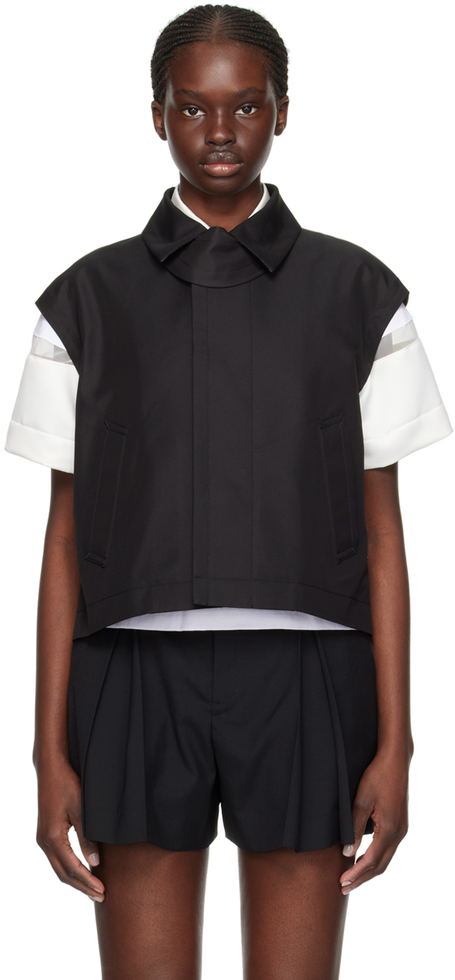sacai: Black Pleated Vest | SSENSE