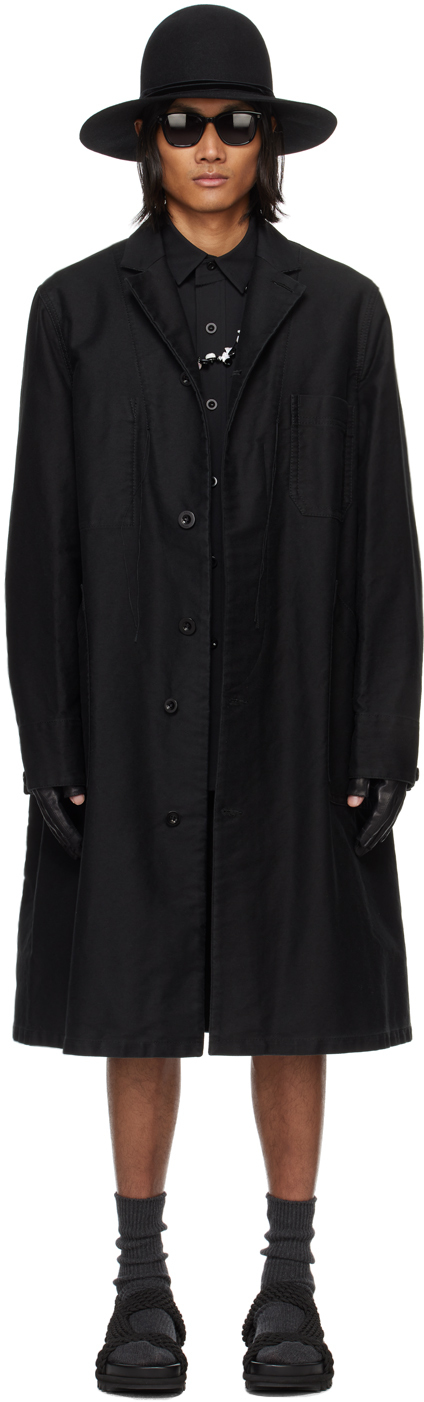 Black Loose Thread Coat by sacai on Sale