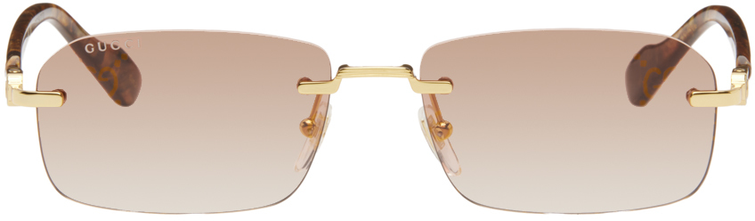 Gucci: Gold & Red Rectangular Sunglasses | SSENSE Canada