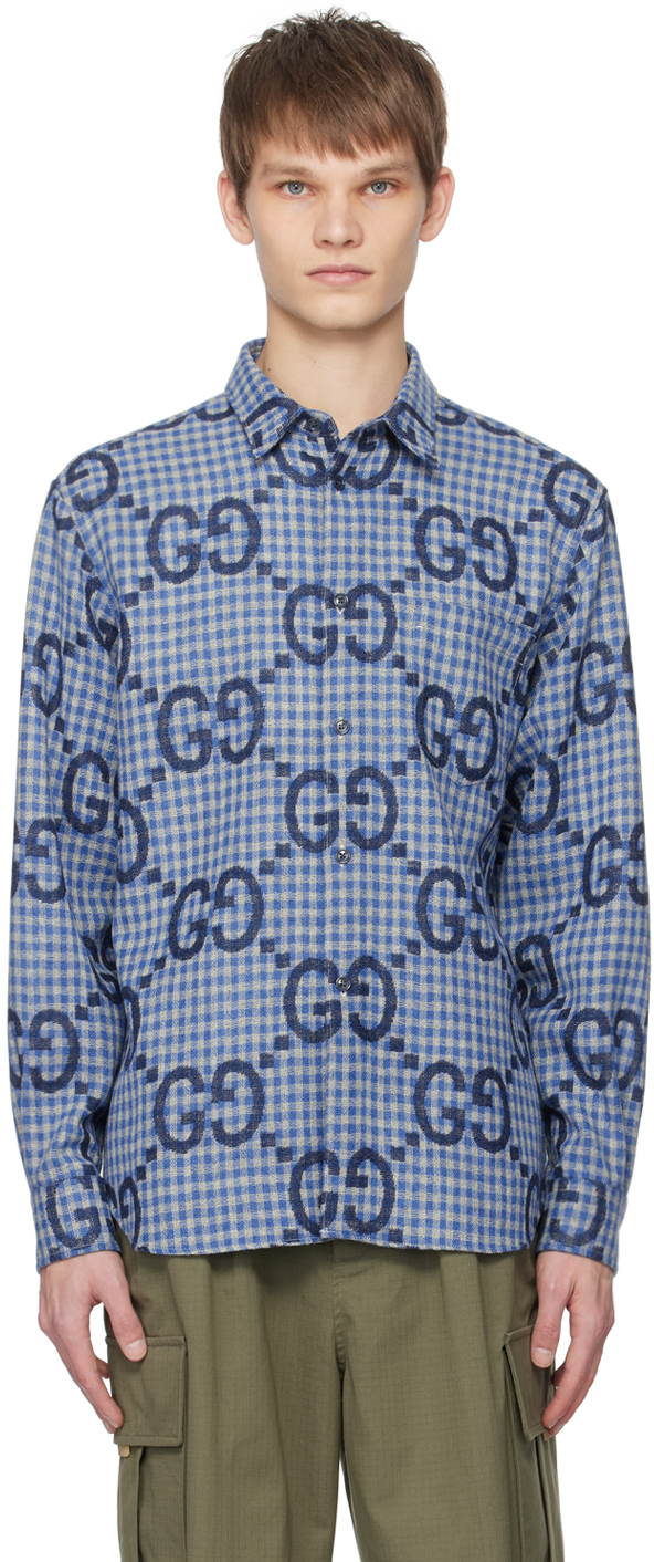 Gucci: Blue Jumbo GG Shirt | SSENSE