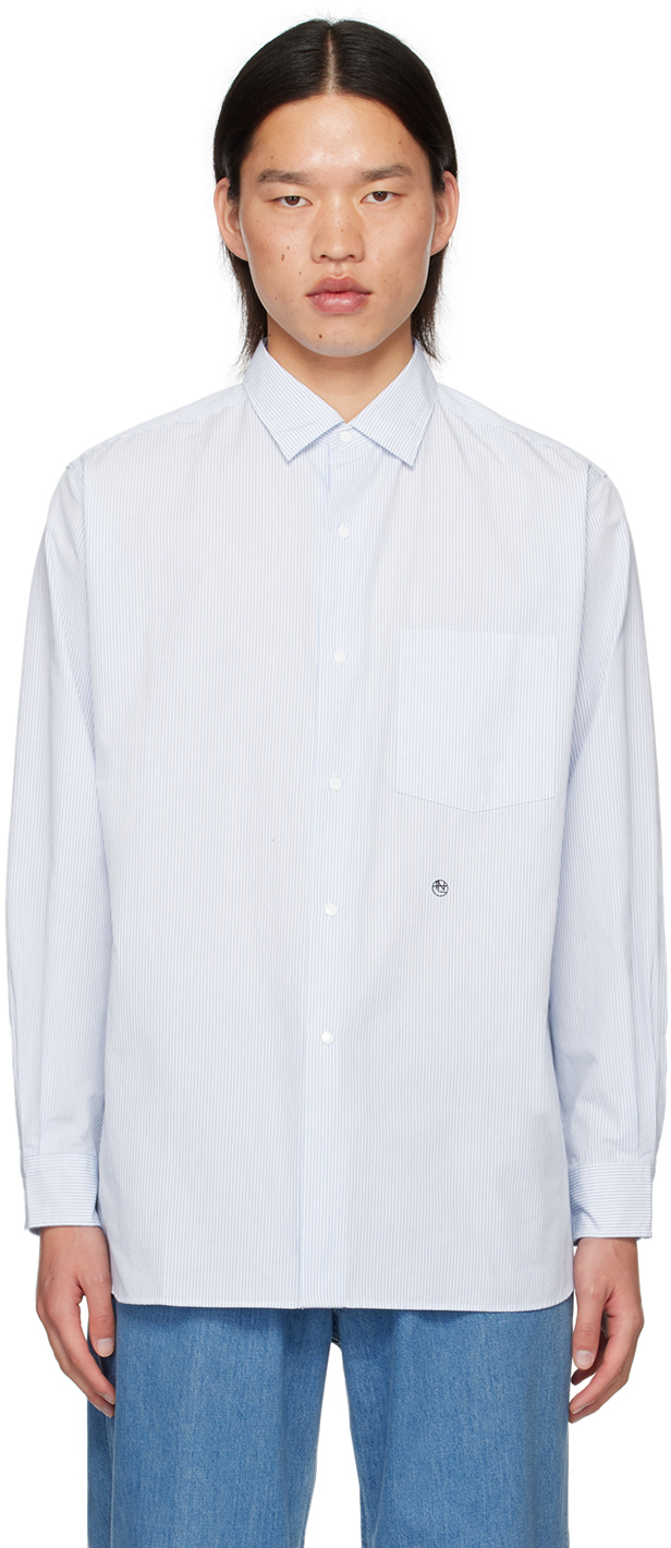 White & Blue Wind Shirt by nanamica on Sale