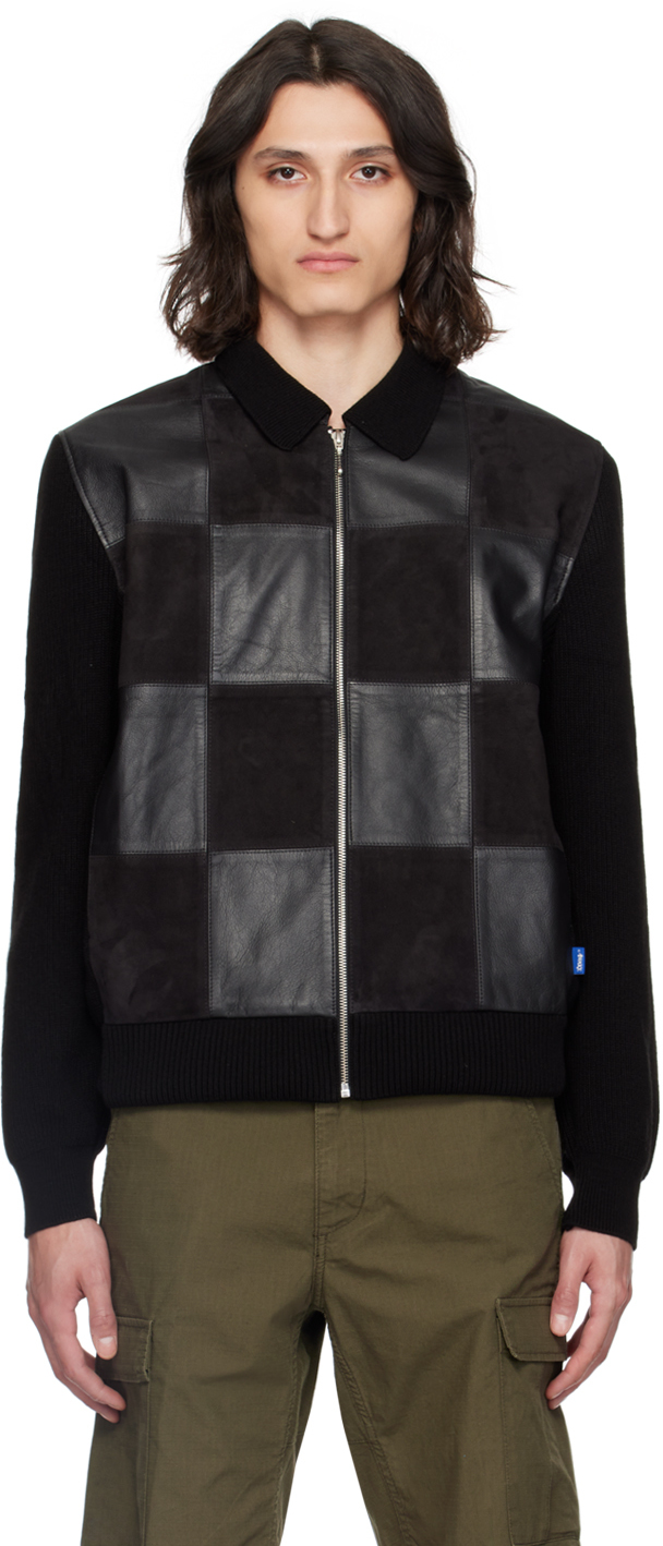Awake NY: Black Checkered Leather Jacket | SSENSE