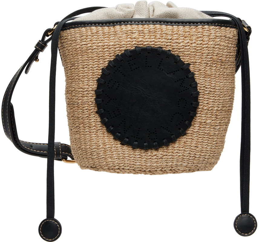 Beige & Black Logo Raffia Crossbody Bag by Stella McCartney on Sale