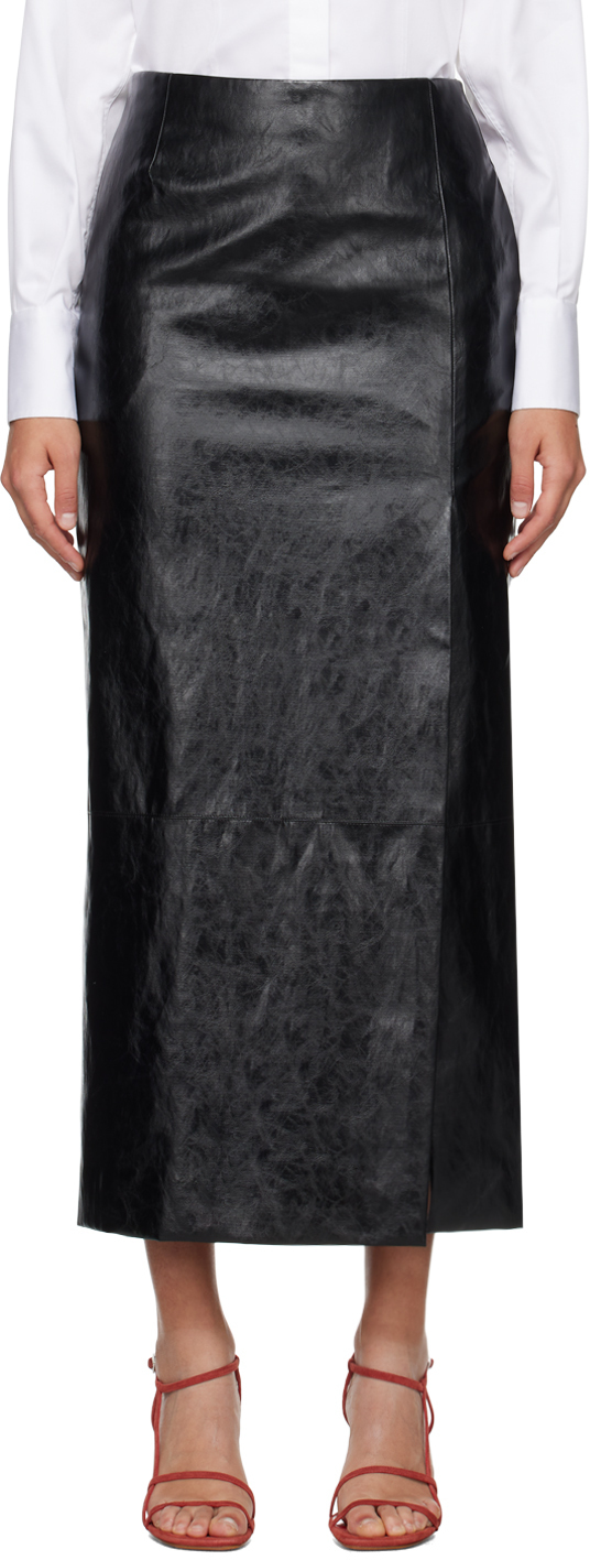 Black Milos Faux-Leather Maxi Skirt by Esse Studios on Sale