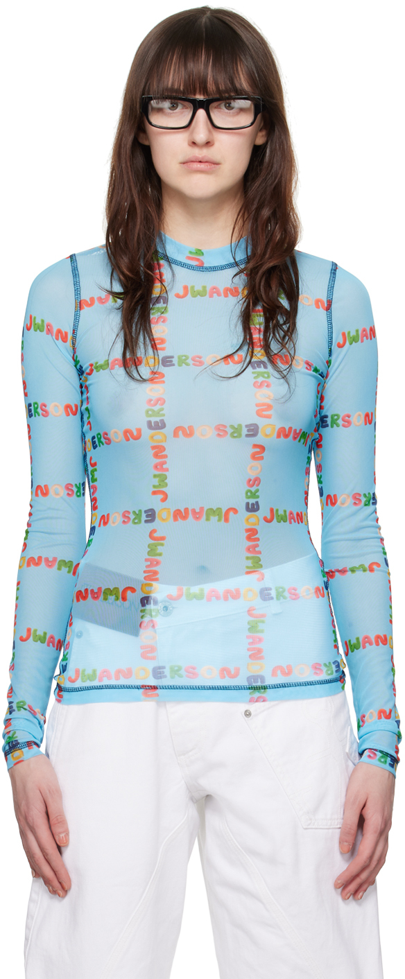 Blue Semi-Sheer Long Sleeve T-Shirt by JW Anderson on Sale