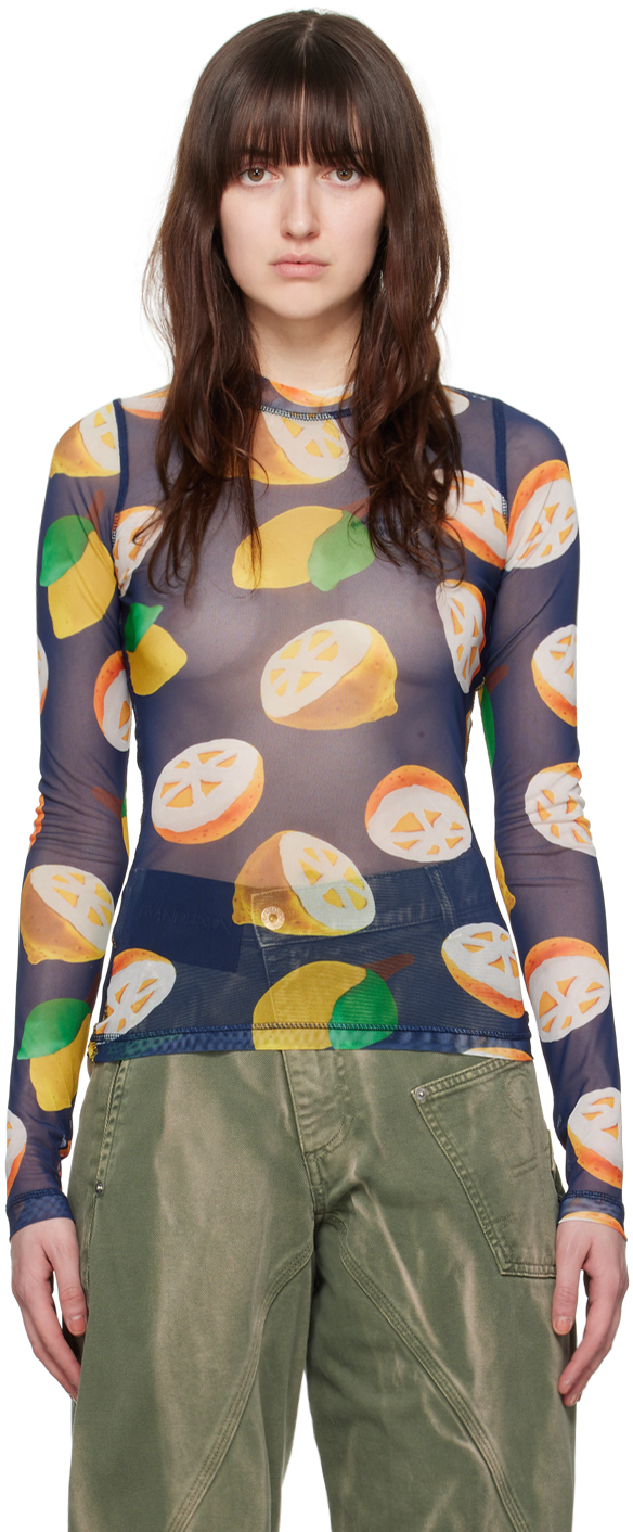 JW Anderson: Navy Semi-Sheer Long Sleeve T-Shirt | SSENSE