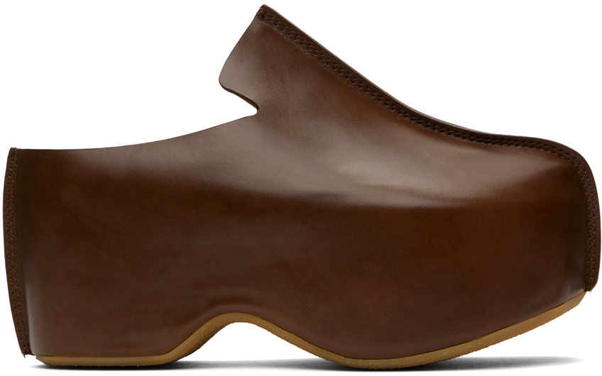 JW Anderson: Brown Leather Platform Clogs | SSENSE