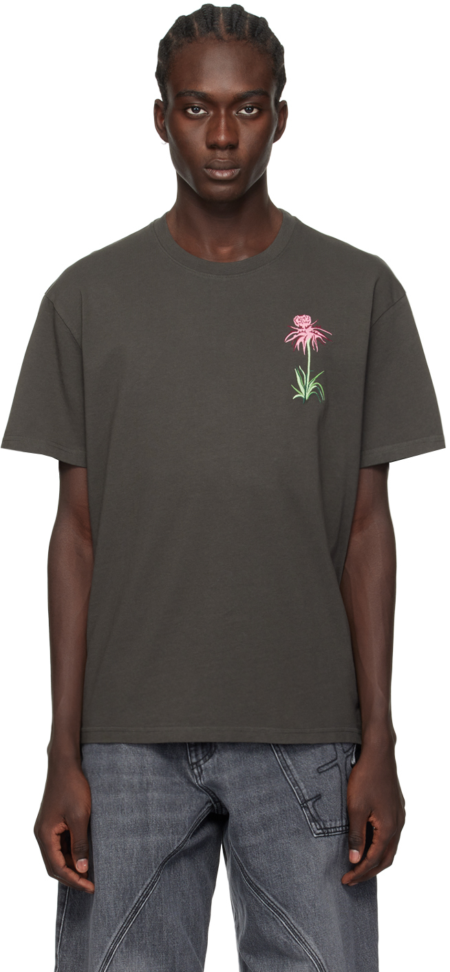 JW Anderson: Gray Embroidered T-Shirt | SSENSE