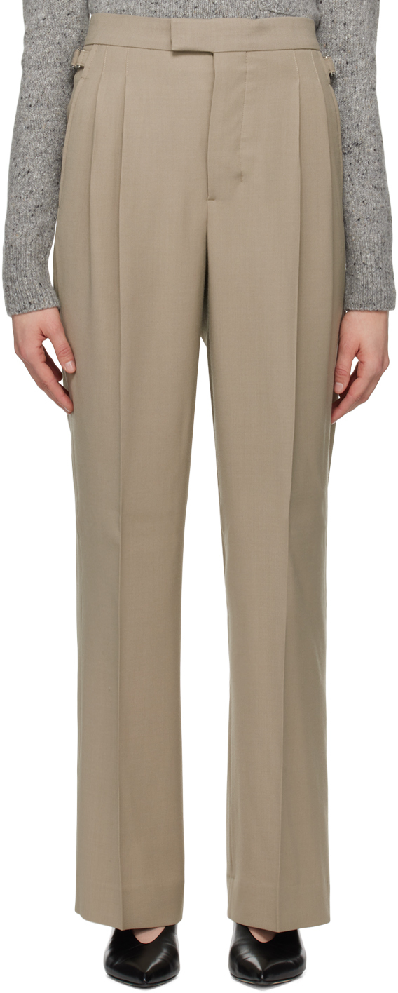 Taupe Pleated Trousers by AMI Paris on Sale