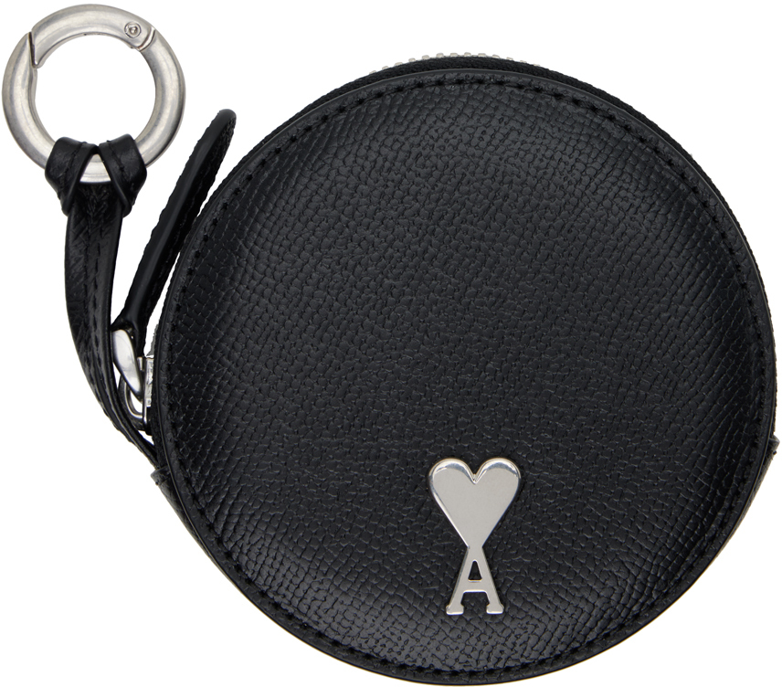 Black Paris Paris Round Wallet by AMI Paris on Sale
