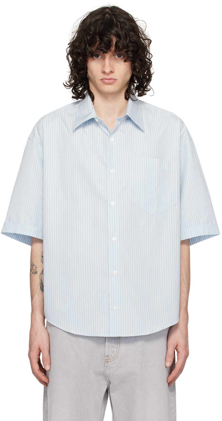 Ami Paris Chemise Bleu Et Blanc Cassé à Rayures Ssense France