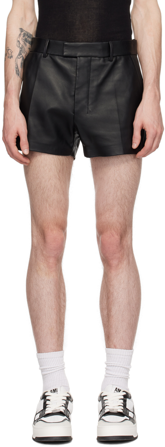 Black Four-Pocket Leather Shorts by AMI Paris on Sale