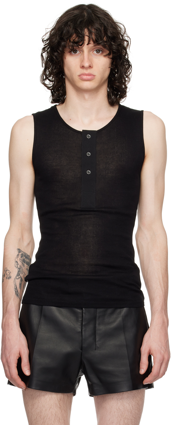 Black Ribbed Tank Top by AMI Paris on Sale