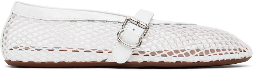 ALAÏA: Ballerines blanches en résille | SSENSE France