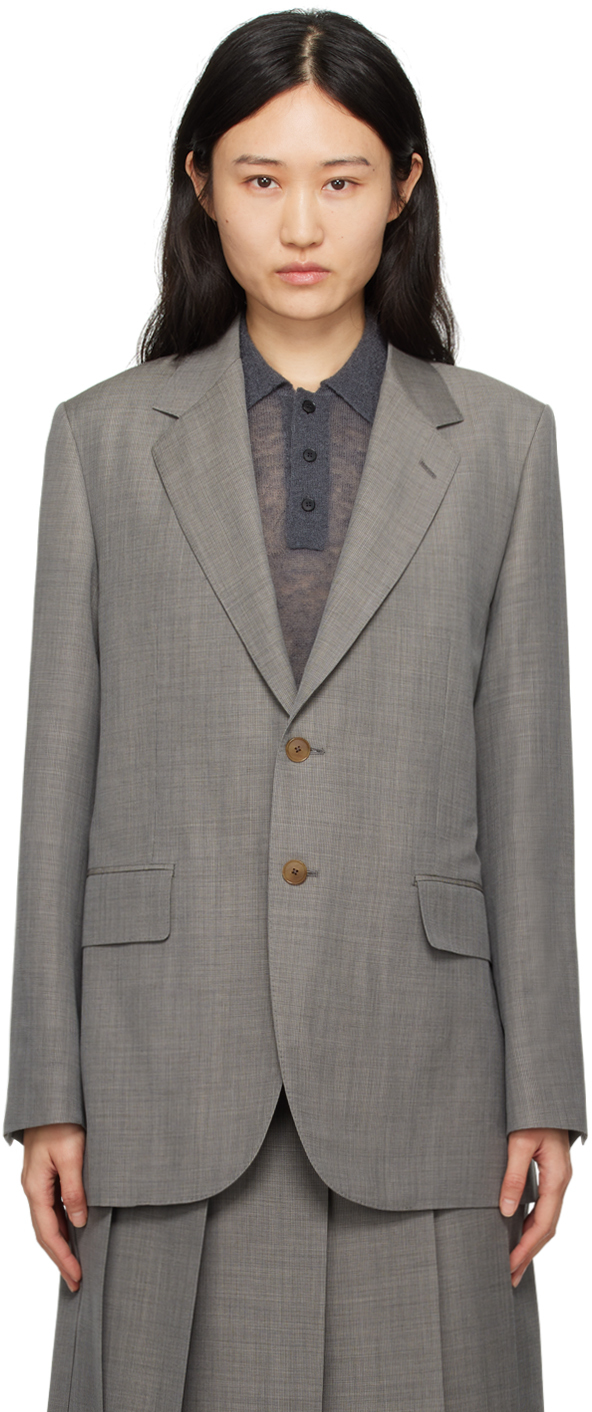 Gray Notched Lapel Blazer by AURALEE on Sale