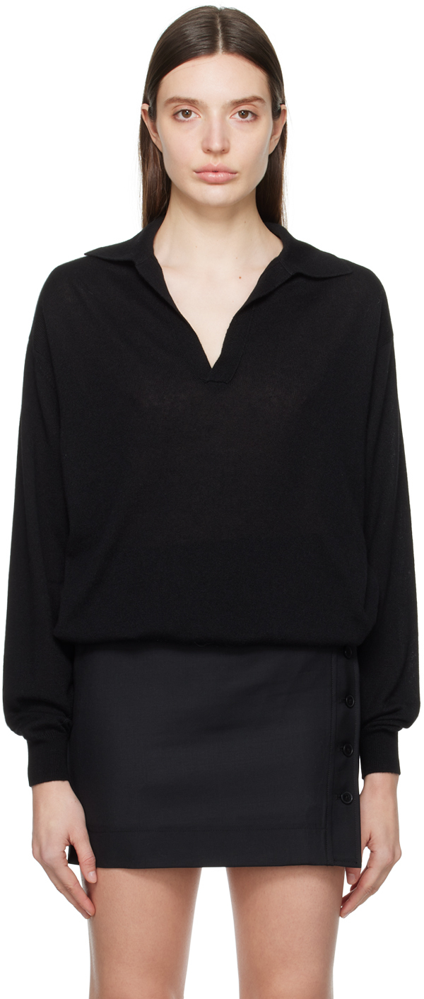 AURALEE: Black Brushed Polo | SSENSE