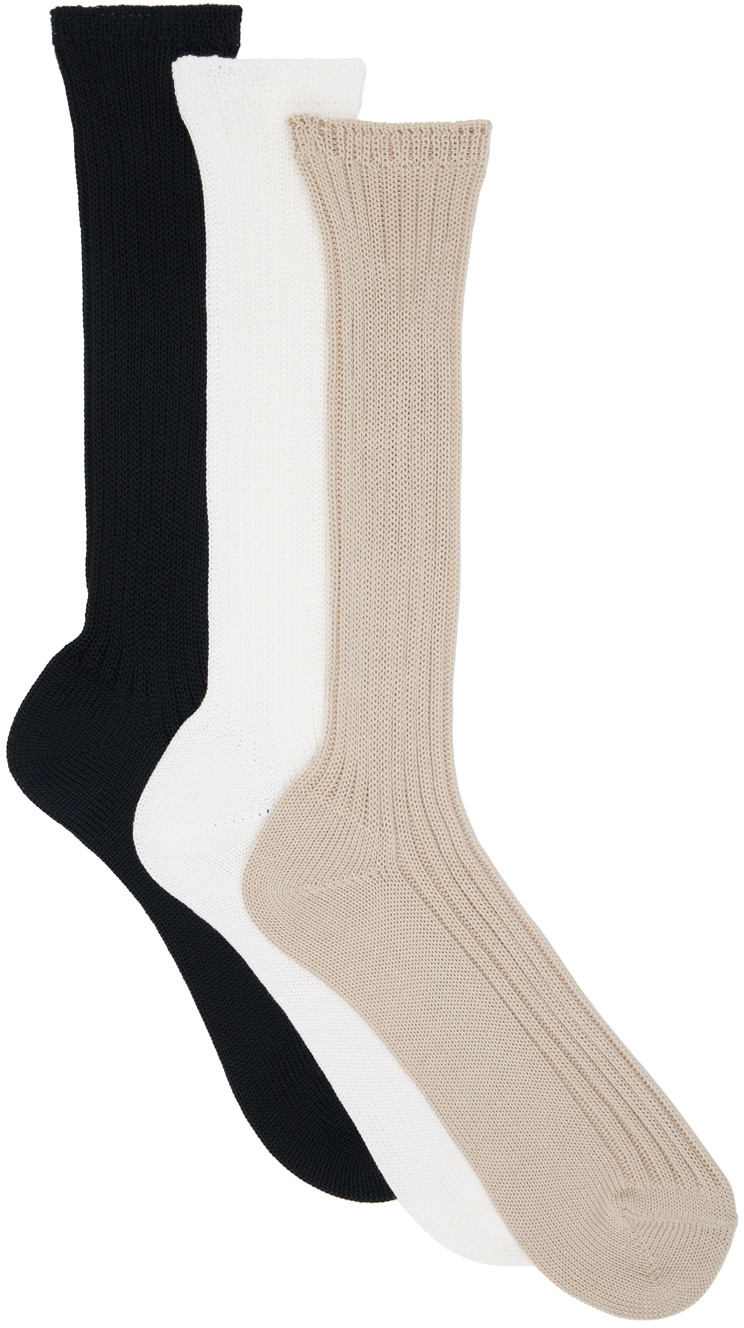 AURALEE: Three-Pack Multicolor Socks | SSENSE UK