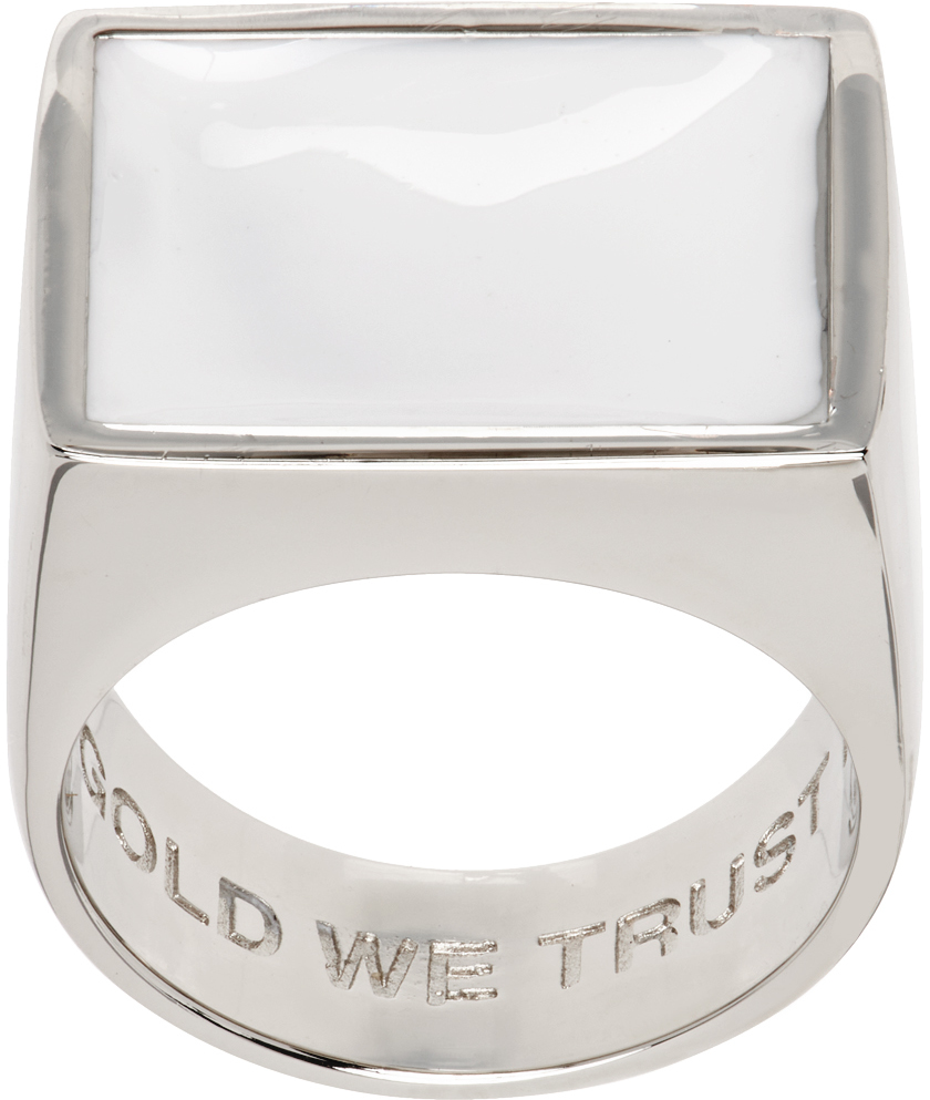 IN GOLD WE TRUST PARIS: Silver Square Signet Ring | SSENSE