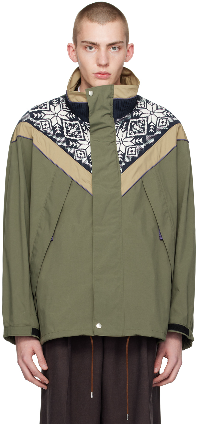 Khaki Paneled Jacket by kolor on Sale