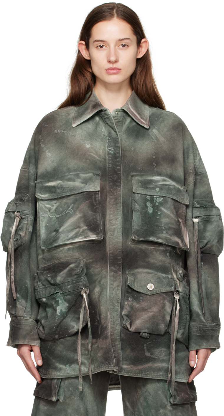 Khaki Fern Denim Jacket by The Attico on Sale