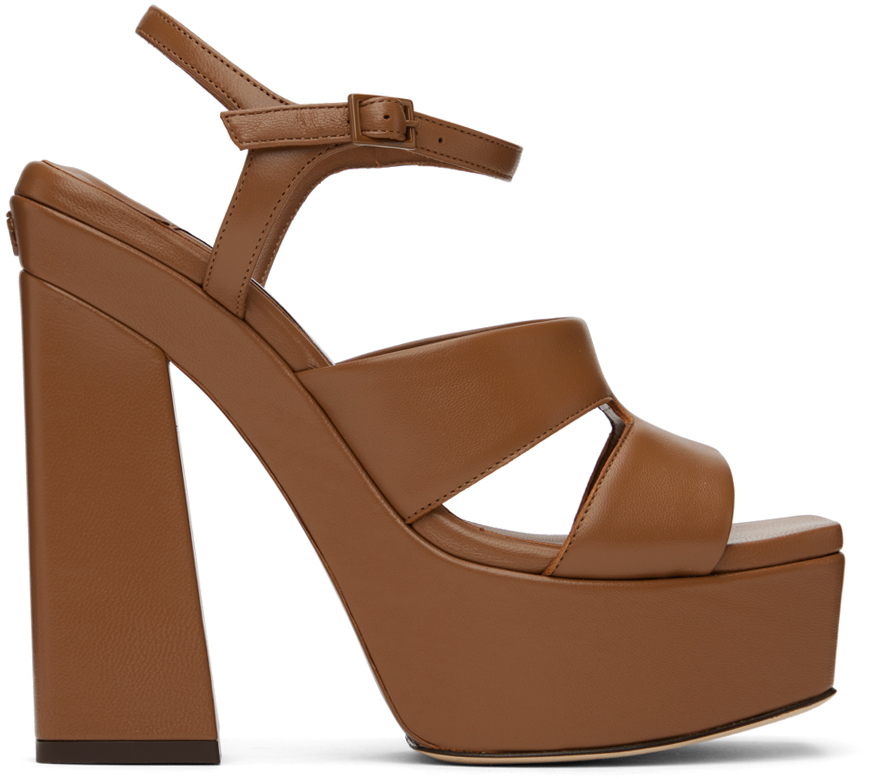 Jimmy Choo: Sandales à talon bottier Ellison/PF 140 brunes | SSENSE France