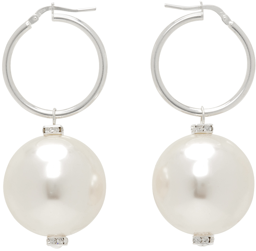 Silver & White Mini Hoop Pearl Earrings by Magda Butrym on Sale