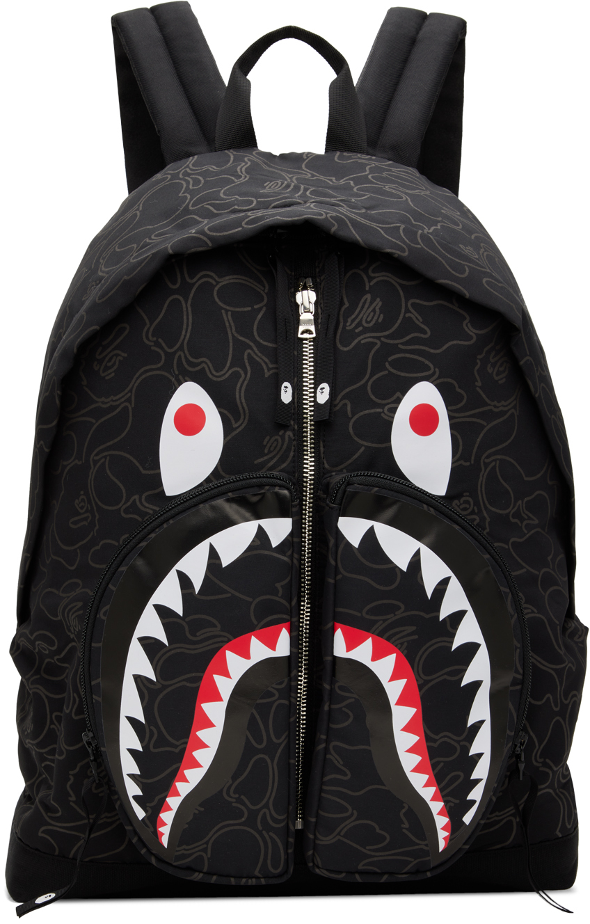 BAPE: Black Neon Camo Shark Backapck | SSENSE Canada