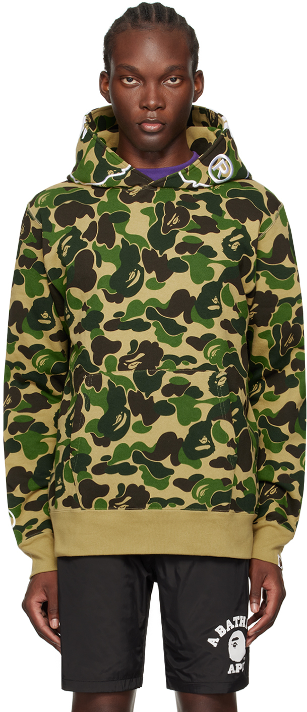 BAPE: Pull à capuche vert à motif camouflage ABC | SSENSE France