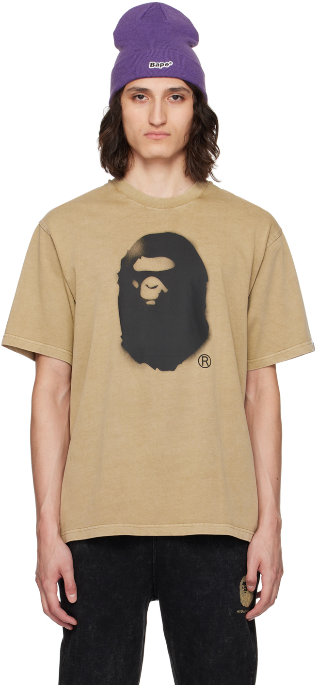 BAPE: Beige Spray Ape Head T-Shirt | SSENSE