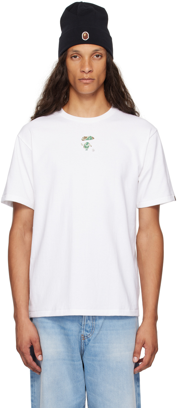 BAPE: White Liquid Camo Small Ape Face T-Shirt | SSENSE Canada