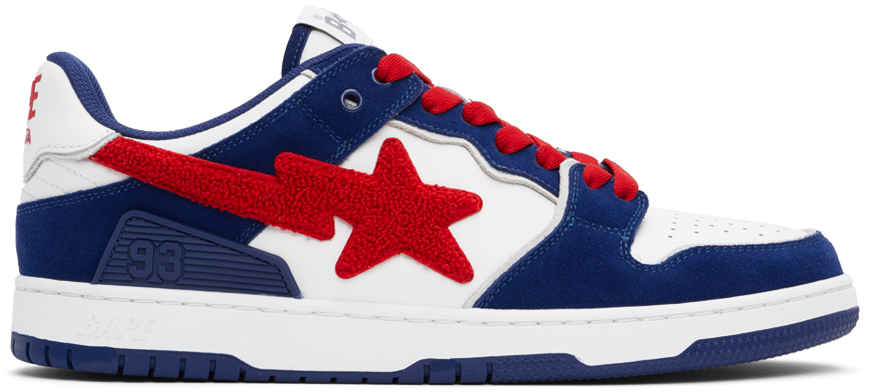 BAPE: White & Blue Sk8 Sta #2 Sneakers | SSENSE
