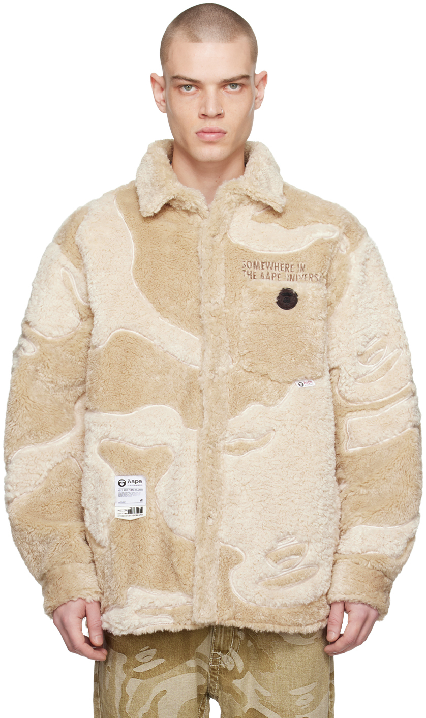AAPE by A Bathing Ape: Beige Moonface Patch Jacket | SSENSE Canada