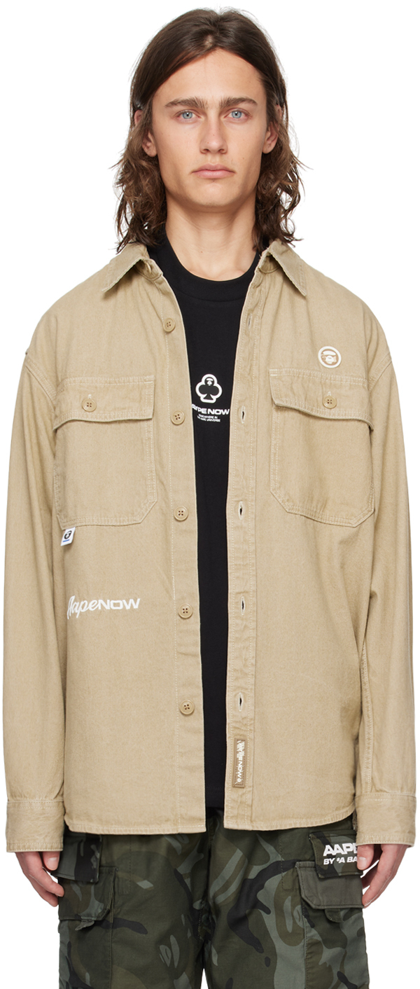 AAPE by A Bathing Ape: Beige Pocket Denim Shirt | SSENSE