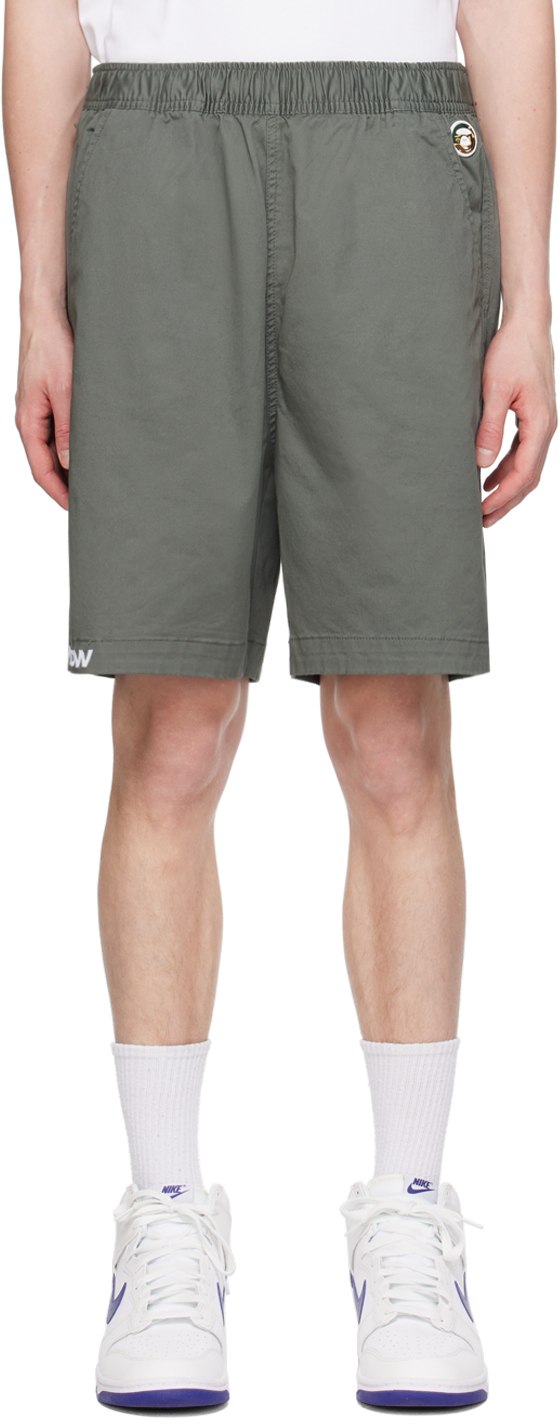 Khaki Embroidered Shorts by AAPE by A Bathing Ape on Sale