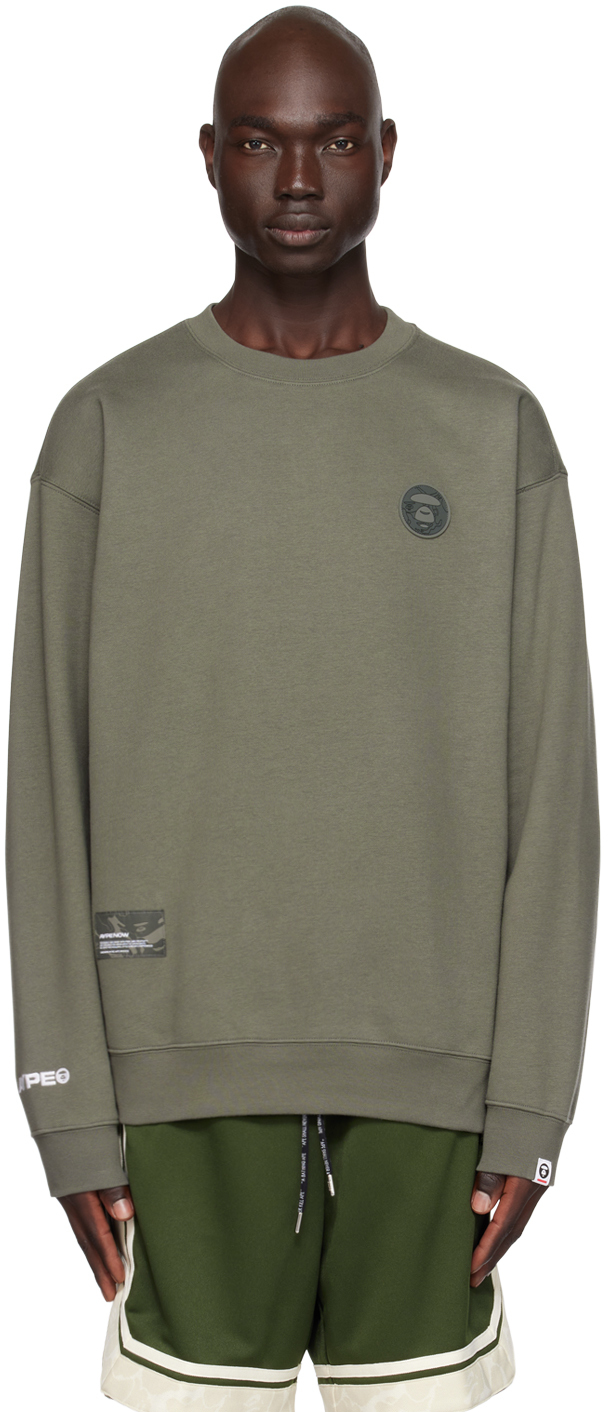 AAPE by A Bathing Ape: Pull molletonné kaki à col ras du cou | SSENSE ...