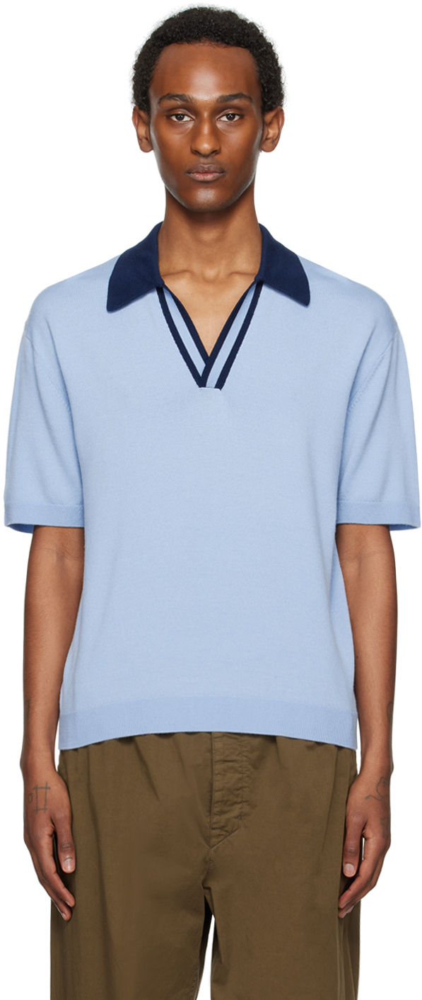 Blue Color Block Polo by King & Tuckfield on Sale