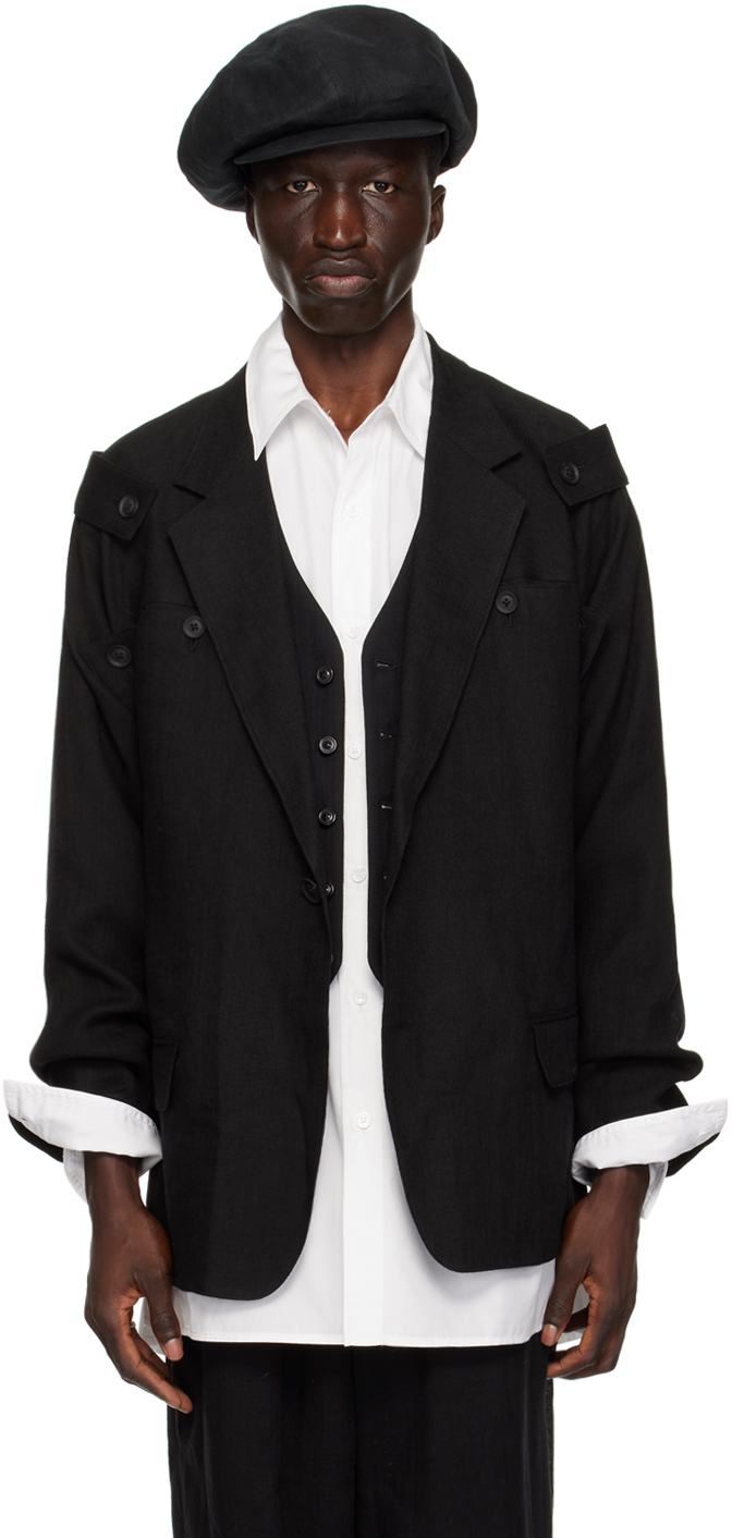 Black Epaulets Blazer by YOHJI YAMAMOTO on Sale