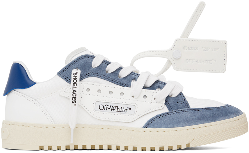 Off-White: Baskets 5.0 blanc et bleu marine | SSENSE France