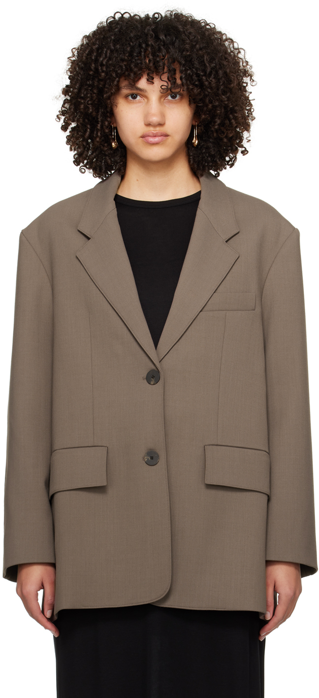 Brown Notched Lapel Blazer by Studio Nicholson on Sale