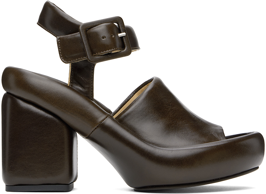 Brown Padded Wedge Heeled Sandals by LEMAIRE on Sale