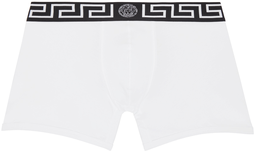 White Greca Border Long Boxer Briefs by Versace Underwear on Sale