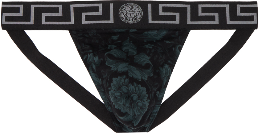 Suspensoir noir à motif baroque Versace Underwear en solde